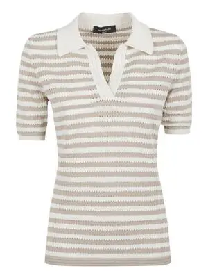 FABIANA FILIPPI Fabiana Filippi Striped Open-Knit V-Neck Top