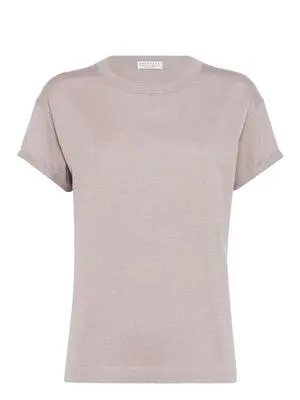 Brunello Cucinelli Brunello Cucinelli Metal Thread Knitted T-shirt Gray Rose