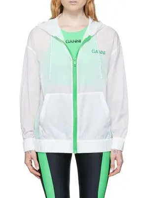 GANNI Hooded Long-sleeved Zipper Casual Jacket - White