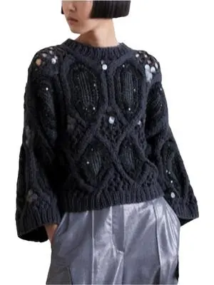 Brunello Cucinelli Embellished Cashmere Jumper - Black