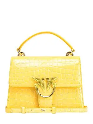 Pinko Textured Croc Effect Shoulder Bag With Adjustable Strap - Yellow