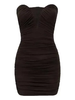 Elisabetta Franchi Strapless Ruched V-neck Dress - Dark Chocolate