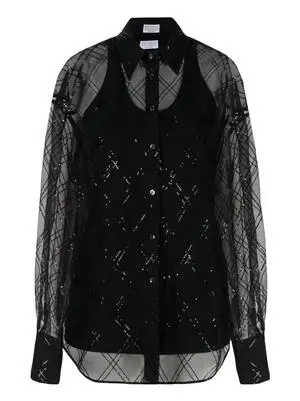 Brunello Cucinelli Sequin-embellished Silk Blouse - Black