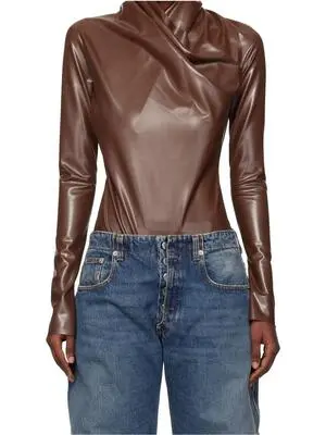 MUGLER Draped Long-sleeved Top - Brown