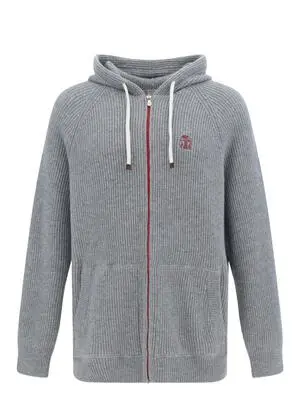 Brunello Cucinelli Logo Embroidered Zip-up Cardigan - Grey