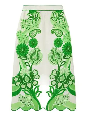 FARM RIO Farm Rio High Waisted Straight Silhouette Skirt With Scalloped Hem