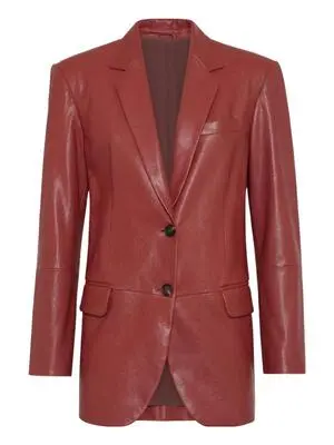 Brunello Cucinelli Single-breasted Leather Jacket - Ruby Red
