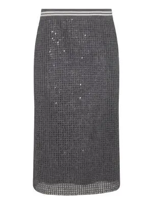 Brunello Cucinelli Sequin Embellished Midi Skirt - Grey