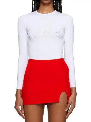 PUSHBUTTON Crew Neck Long-sleeved T-shirt With Rhinestone Logo - White