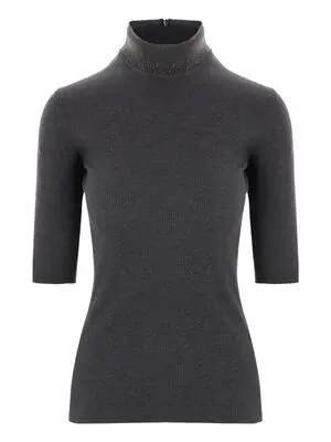 BRUNELLO CUCINELLI Brunello Cucinelli Monili Detailed Mock Neck Ribbed Top