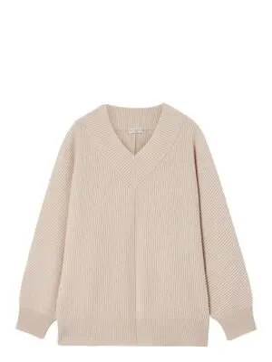 Brunello Cucinelli Long Sleeve V-neck Ribbed Sweater - Nude