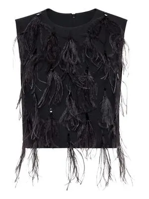 Brunello Cucinelli Feather Embellished Sleeveless Crewneck Top - Anthracite