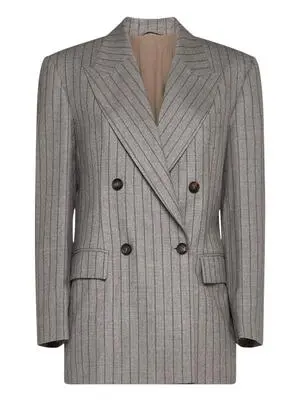 Brunello Cucinelli Striped Double-breasted Blazer - Gray