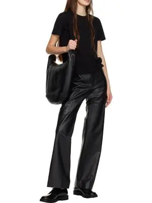 THE ROW Straight Leather Casual Pants - Black