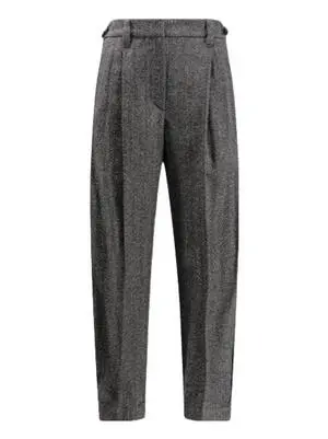 Brunello Cucinelli Herringbone Cropped Pleated Trousers - Grey