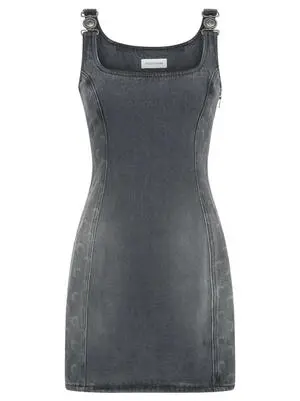 MARINE SERRE Sleeveless Moon Print Denim Mini Dress - Black