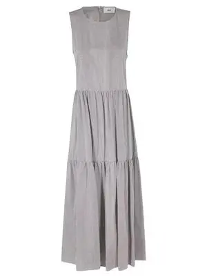 SOLOTRE Striped Tiered Dress - Grey