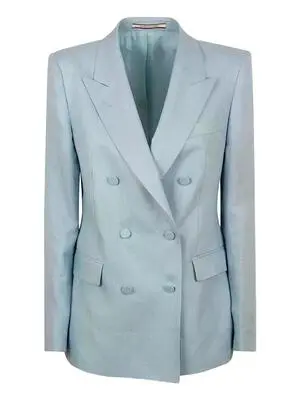 Tagliatore Double-breasted Linen Jacket - Blue