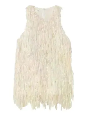 Co Collection Sleeveless Racer-back Top With Fringe Detail - Neutrals