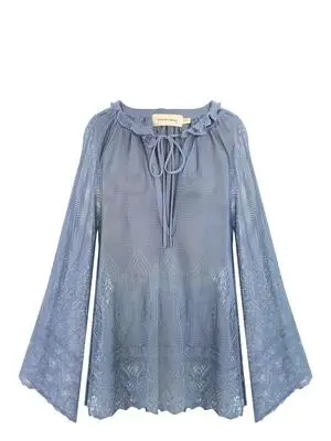 CECILIA PRADO Crochet-knit Ruffled Blouse - Blue