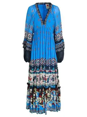 FARM RIO Farm Rio Gathered Printed Georgette Maxi Dress