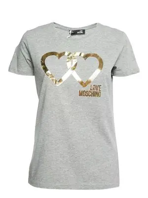 Moschino Cotton T-shirt With Gold Foil Heart Graphic - Grey