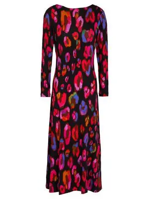 Farm Rio Leopard Print Jersey Midi Dress - Black