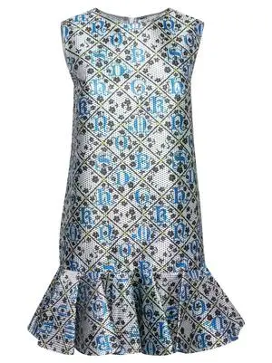 MARY KATRANTZOU Metallic Finish Graphic Print Dress - Grey