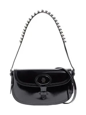 Bally Beckett Studded Glossed-leather Shoulder Bag - Black