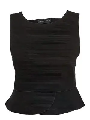 Emporio Armani Ribbed Sleeveless Open Back Peplum Top - Black