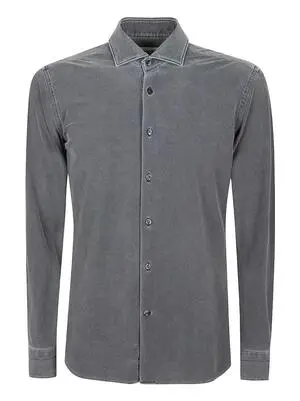 TINTORIA MATTEI 954 Piqué-weave Long-sleeve Shirt - Grey