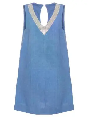 120% Lino Sequin-embellished V-neck Mini Dress - Blue