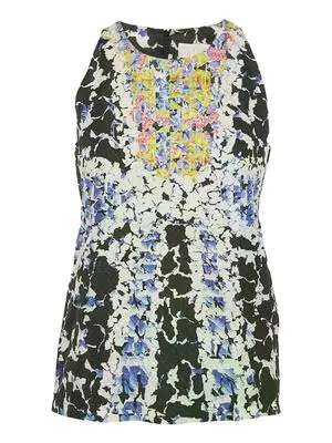 PETER PILOTTO 2023 Floral Print Silk Blend Textured Top - Black