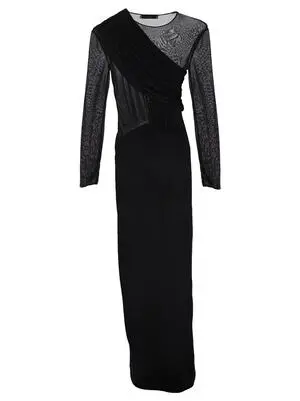 Saint Laurent Draped Mesh Dress - Black