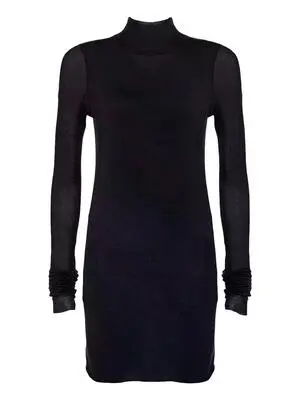 Rick Owens Sheer Panel Turtleneck Dress - Black