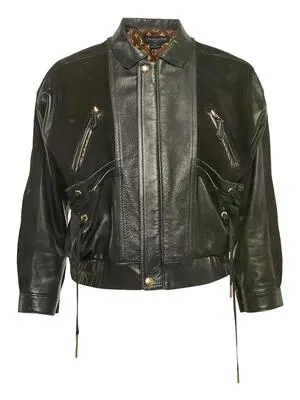 LOUIS VUITTON Louis Vuitton Black Leather Jacket With Lace Detail