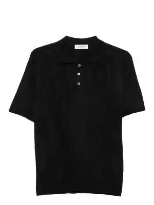 GRAN SASSO Ribbed-knit Short-sleeve Polo Shirt - Black