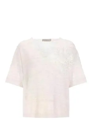 D.exterior Embroidered V-neck T-shirt - Neutrals