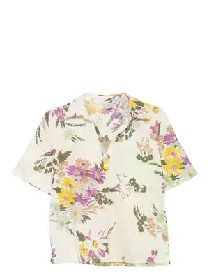 Marella Floral Print Short Sleeve Shirt - Neutrals