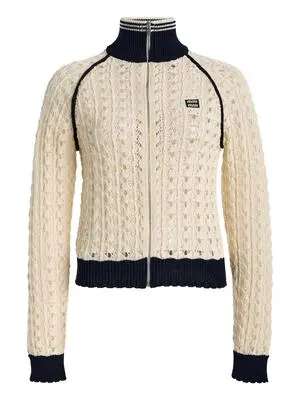 Miu Miu Crocheted Cotton Zip-up Track Jacket - Ivory