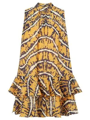 ALEMAIS Ripple Tiered Printed Ramie Mini Dress - Yellow