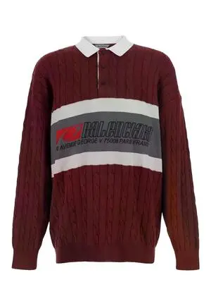 Balenciaga Cable-knit Logo-print Polo Shirt - Brown