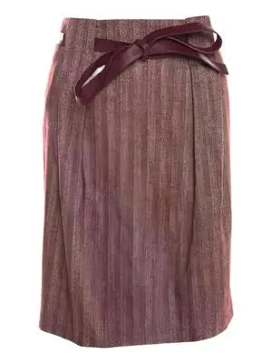 Escada Herringbone Leather Belt Midi Skirt - Red