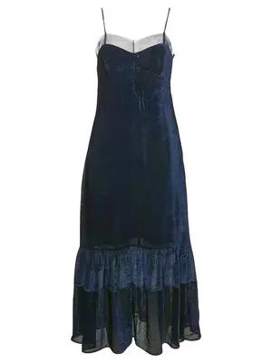 Fendi Velvet Dress With Diagonal Stripes And Flounce Detail - Blue