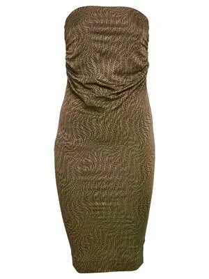 Fendi Ruched Monogram Strapless Dress - Brown