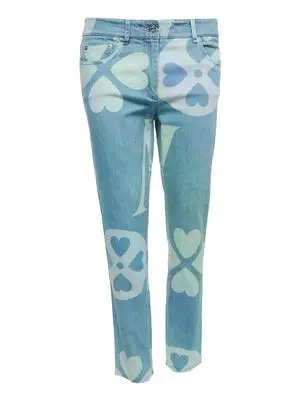 Moschino Heart-motif Straight-leg Trousers - Blue