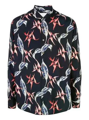 PORTS V Botanical Print Button-up Shirt - Blue