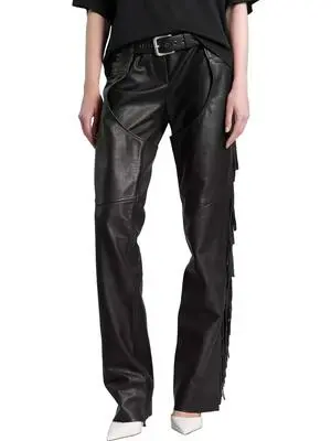 ANGELICA MONTINI Leather Fringe Trousers - Black