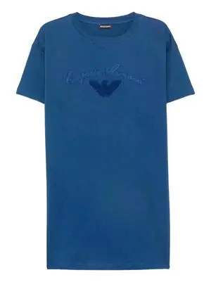 Emporio Armani Logo Embroidered T-shirt Dress - Blue