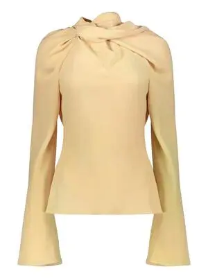 ELLERY Knotted Neck Flared Sleeve Top - Neutrals